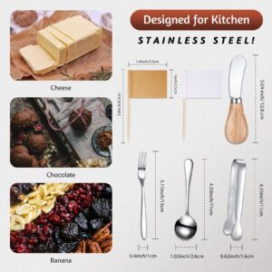 Cheese Butter Spreader Knives Set Charcuterie Accessories Stainless Steel Spreader Knives with Wooden Handles Charcuterie Boards Utensils Mini Serving Tongs Spoons and Forks (Silver,21 Pieces)