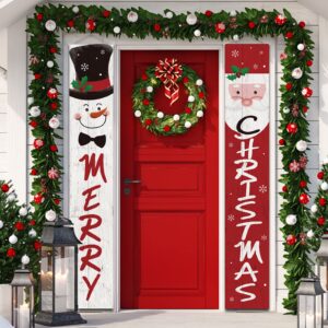 tatuo christmas door banner decorations merry christmas santa snowman porch banner sign xmas hanging banners for holiday home indoor outdoor christmas party decor, 71 x 12 inches