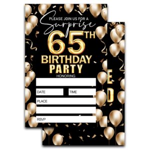 keydaat 65th birthday invitation - black and gold birthday invite - birthday invite ideas for adult woman and man - 20 fill-in invitation cards with 20 envelopes -th012