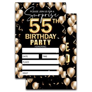 keydaat 55th birthday invitation - black and gold birthday invite - birthday invite ideas for adult woman and man - 20 fill-in invitation cards with 20 envelopes -th010