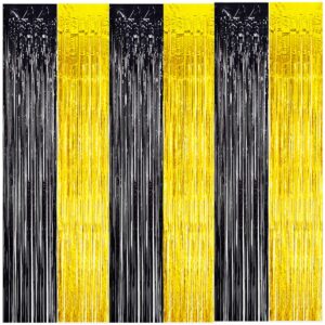 black and gold fringe fringe backdrop, 2025 graduation tinsel backdrop gold black booth streamers for new year birthday wedding disco party decorations (3 pack)