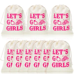 dunzy 12 pieces let's go girls party bags western cowgirl hangover recovery bags with drawstring bachelorette hot pink bridal shower party favor bags wedding bachelor party supplies(5.9 x 7.9 inch)