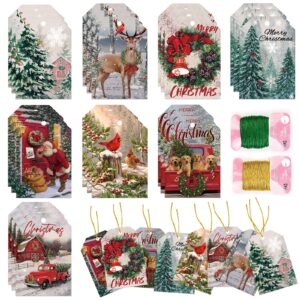 128pcs christmas gift tags hanging labels 8 designs, with string christmas tags, for christmas gifts decoration, party decorations, christmas tree hanging wishes card, diy decorative message tags