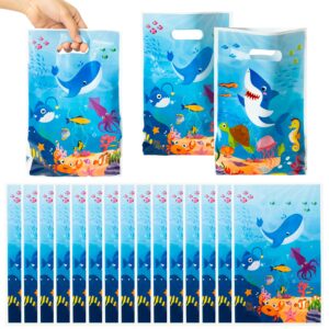 3sscha 50pcs animal in the sea party favor bag marine life ocean themed plastic waterproof goodie bag with die cut handle whale shark rectangular gift bags for kids birthday baby shower decor supplies