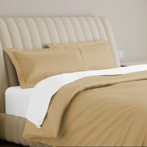 carressa linen 100% egyptian cotton duvet cover king size - 800 thread count 3 pc duvet cover set, extra long staple egyptian cotton quilt cover, soft, breathable with hidden zipper closure - sand