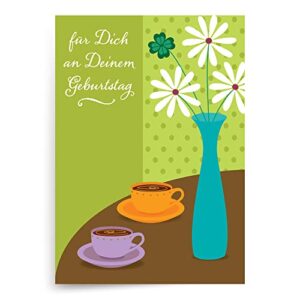 designer greetings german language happy birthday cards, “für dich an deinem geburtstag” flowers and coffee design (6 cards with envelopes / 6 karten mit umschlägen)