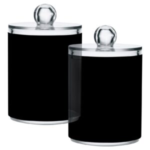 2 pack qtip holder dispenser apothecary jars with lids plastic acrylic bathroom vanity countertop canister storage organizer for cotton ball,swabs,pads,floss, black