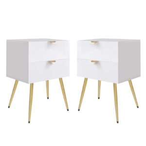 cloud space white nightstand with drawers, mid century modern bedside table set of 2, wood small side end table for living room, patio,dorm,bedroom