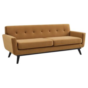 modway engage performance velvet sofa with cognac finish eei-5600-cog