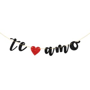 halodete te amo banner, spanish theme i love you banner, bridal shower, wedding party garland bunting decorations - black glitter