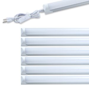 greess 6 pack led t8 shop light, 4ft 24w 6000k daylight white linkable led integrated tube lights with milky cover, led bar lights for garage,workshop,workbench with on/off plug cord