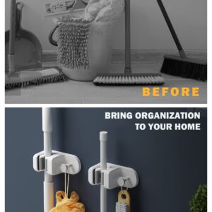 BEZOX Mop Holder with Hook - Drill Free Wall Mount Broom Gripper, Cleaning Supplies Organizer Utility Holder - 1PCS