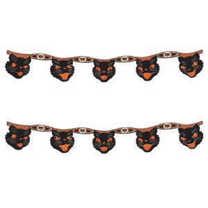 beistle 2 piece vintage halloween party decorations cat banners, 7.5" x 4', black/orange/off-white