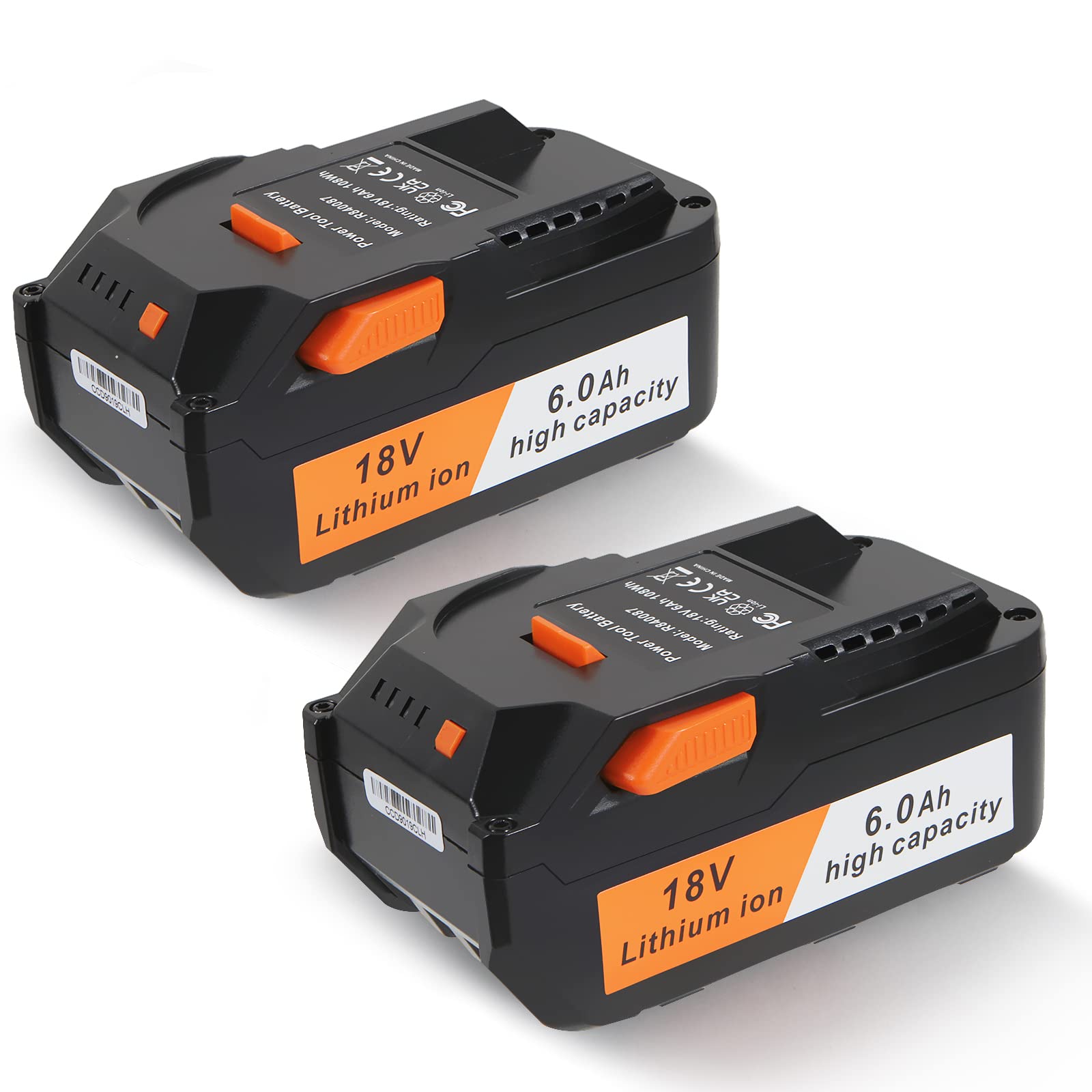 powerost 18V Lithium ion Battery: Replacement for Ridgid R840085 R840087 R840083 R840084 130254003 Octane Drill - Compatible with Ridgid 18 Volt Charger 6Ah 2 Pack