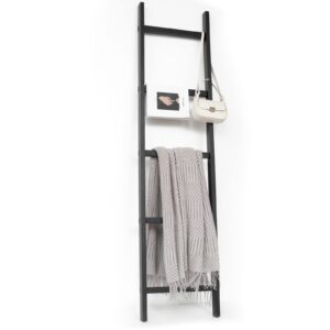 fuin 6.3 ft (76") wood blanket ladder living room decorative wall leaning farmhouse quilt display holder rustic wooden towel rack for bathroom, black