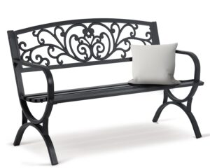 yewuli patio garden bench metal loveseat chairs outdoor park benches for outside with armrests patio furniture for porch, yard, lawn, balcony, black