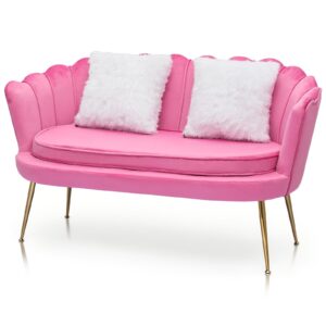 magshion 52in tufted velvet loveseat with 2 pillows living room chair modern scalloped back accent velvet upholestered armchair with golden metal legs, back cushion padded sofa, pink