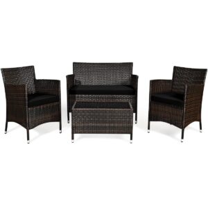 happygrill 4 pieces patio sofa set rattan wicker furniture patio conversation set with cushioned sofa and coffee table for outdoor backyard garden poolside