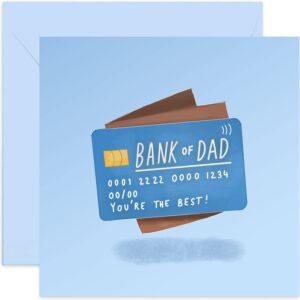 old english co. bank of dad happy birthday card - funny joke greeting card for her from son or daughter | cute and fun father's day card | blank inside & envelope included