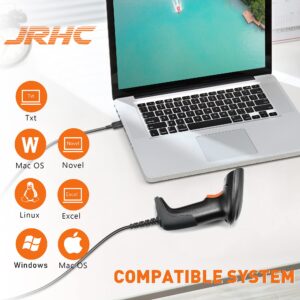 JRHC Barcode Scanner,1D Handheld USB Wired CCD Barcode Reader Supports Screen Scan UPC Bar Code Reader for Warehouse, Library, Supermarket