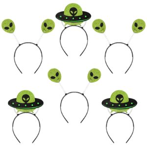 whaline 6pcs alien head boppers - set of 6 glitter green black martians space ufo alien headband decorations for boys girls halloween alien theme party costume accessories