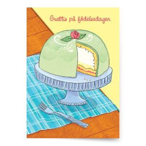 designer greetings swedish language happy birthday cards, “grattis på födelsedagen” swedish princess cake design (6 cards with envelopes / 6 kort med kuvert)