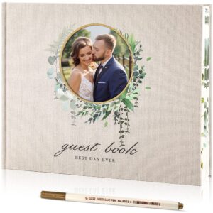 wedding guest book，guest book weddings reception，polaroid guest book for wedding 100 pages paper hardcover 8" x 10" for wedding gift with pen, photo corner