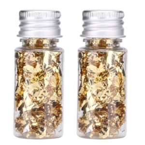 serlium edible gold leaf, gold leaf cake decoration gold flakes food gold foil decoration baking gold foil decor chocolates decor gold leaf sheets for cooking dessert decoration crafts makeup (2pcs)