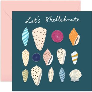 old english co. let's shellebrate birthday card - fun nautical ocean shell card for him or her | new job, congratulations, new home, exams | blank inside & envelope included