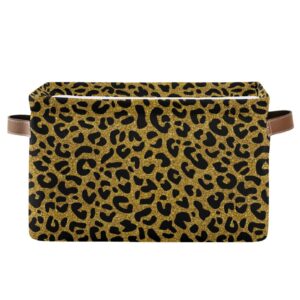 alaza golden leopard print cheetah foldable storage box storage basket organizer bins with handles for shelf closet living room bedroom home office 1 pack