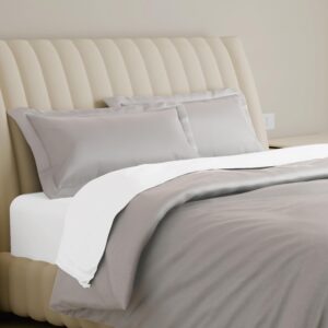 carressa linen 100% egyptian cotton duvet cover queen size - 800 thread count 3 pc silver duvet cover set, extra long staple egyptian cotton quilt cover, soft, breathable with hidden zipper closure