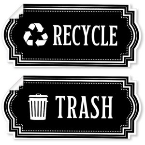 recycle and trash stickers for trash cans - black premium vinyl recycling bin labels – 4 pack - 4.75" by 2.25" decals logo - waste signs for home kitchen or office bins indoor/outdoor use