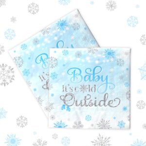 baby it’s cold outside baby shower decorations-40pcs blue baby shower napkins winter wonderland snowflake frozen paper napkins baby it’s cold outside party supplies for boy (blue)