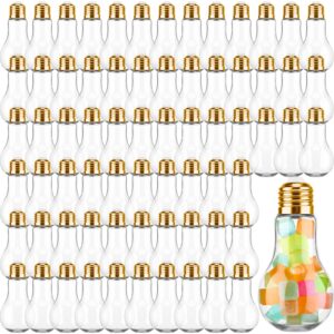 potchen 72 pieces plastic bulb jar light bulb shaped acrylic candy boxes 3.4 oz fillable plastic light bulbs for crafts light bulb gift lightbulb candy containers for party favors supplies (gold lid)