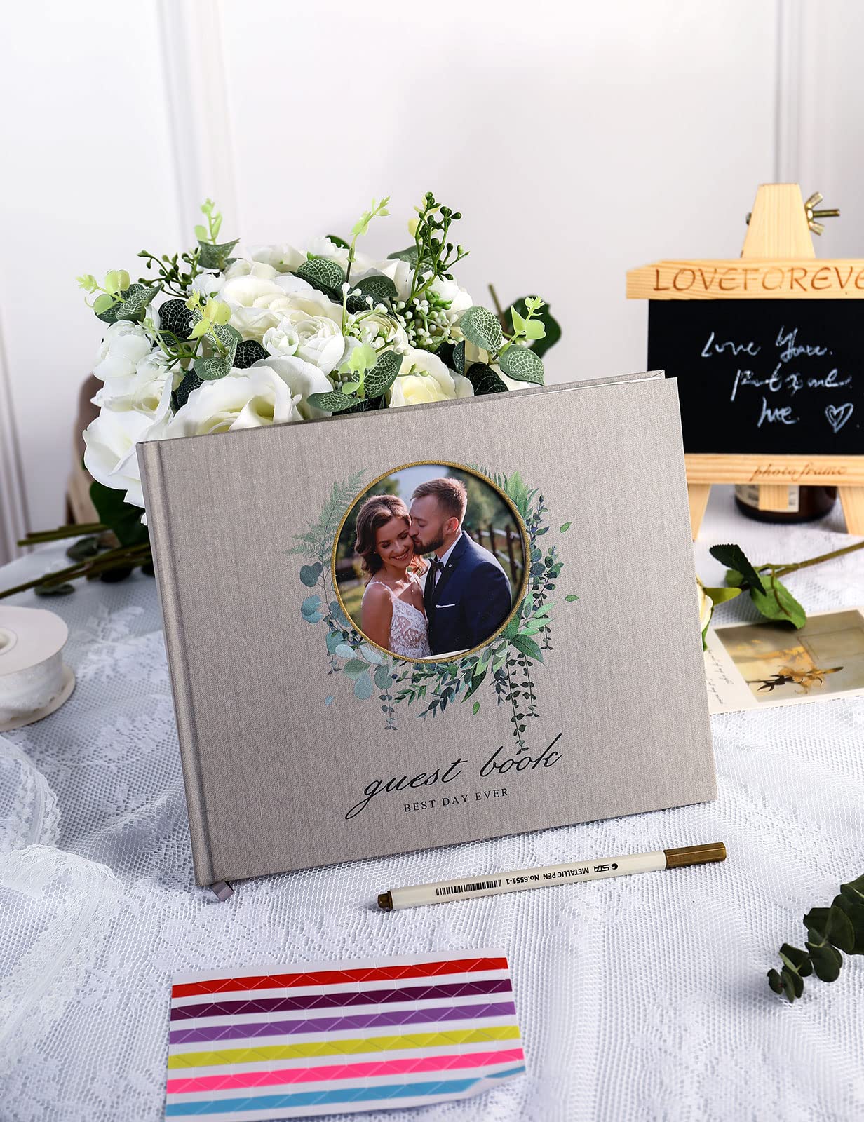 Wedding Guest Book，Guest Book Weddings Reception，Polaroid Guest Book for Wedding 100 Pages Paper Hardcover 8" x 10" for Wedding Gift with Pen, Photo Corner