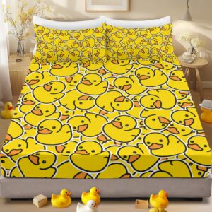 arightex yellow rubber duck fitted bed sheet set kids soft microfiber breathable bedding all-round elastic pocket 3 pieces fitted sheet set for boys and girls (twin)