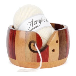 aeelike yarn bowl wooden knitting bowl, handcrafted yarn holder wooden yarn bowls for knitting, yarn ball storage organizer bowl - knitting project bowl with holes