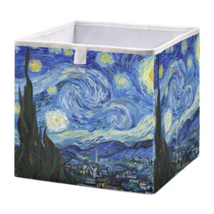 cataku van gogh the starry night cubes storage bins 11 inch collapsible fabric storage baskets shelves organizer foldable decorative bedroom storage boxes for organizing home