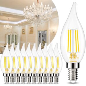 e12 led bulb dimmable 60 watt equivalent, golspark 4000k natural daylight 4w e12 candelabra led light bulbs, small base type b candle light bulbs for chandelier, ceiling fan, flame tip, 550lm, 10 pack