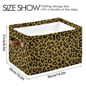 ALAZA Golden Leopard Print Cheetah Foldable Storage Box Storage Basket Organizer Bins with Handles for Shelf Closet Living Room Bedroom Home Office 1 Pack