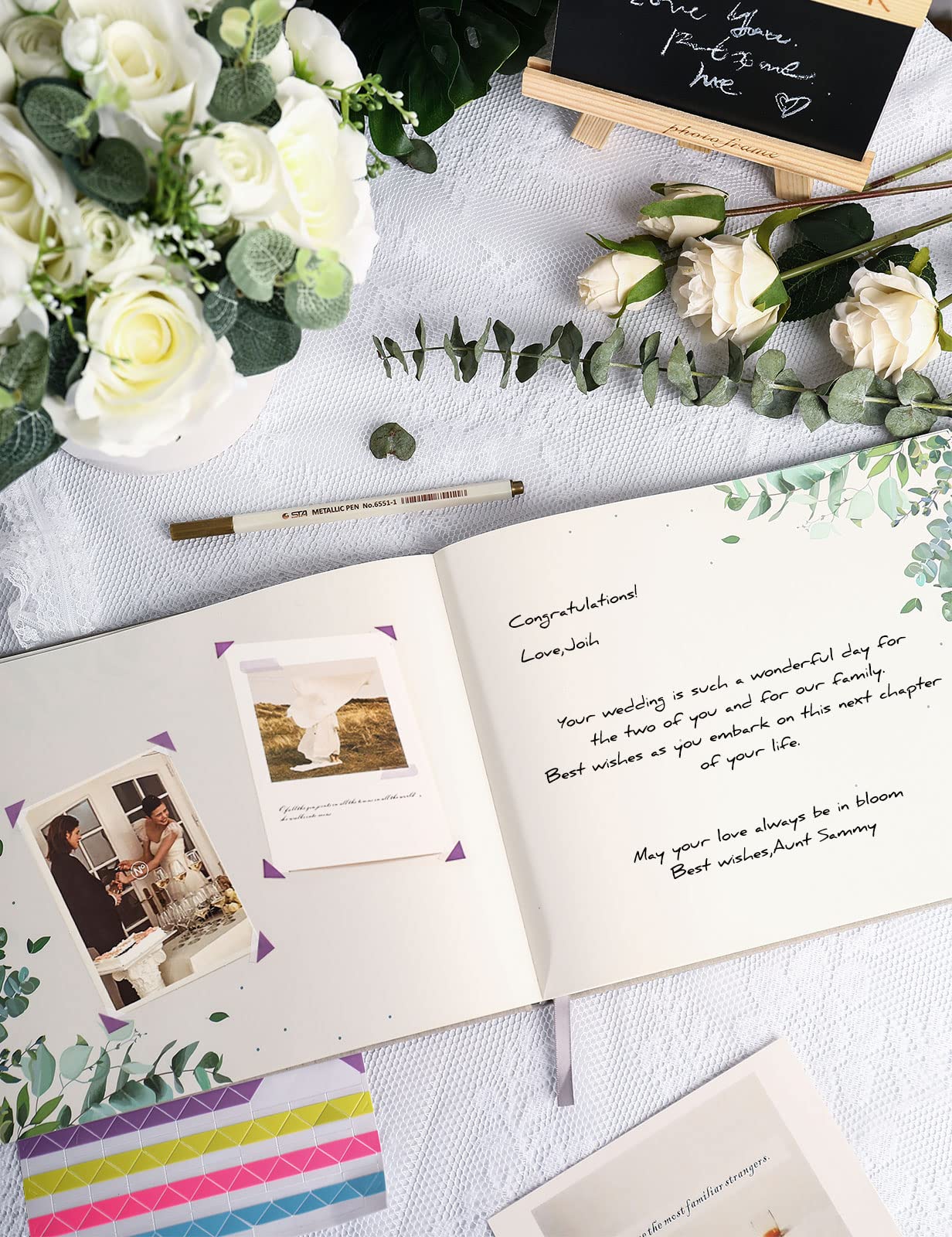 Wedding Guest Book，Guest Book Weddings Reception，Polaroid Guest Book for Wedding 100 Pages Paper Hardcover 8" x 10" for Wedding Gift with Pen, Photo Corner