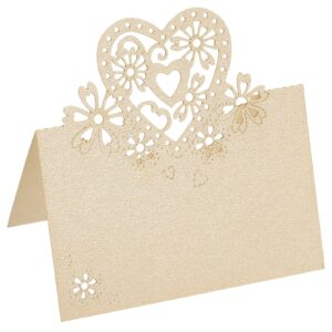 patikil table name place cards, 50pcs favor decor hollow heart shape cut design blank card for wedding party seating place cards, beige