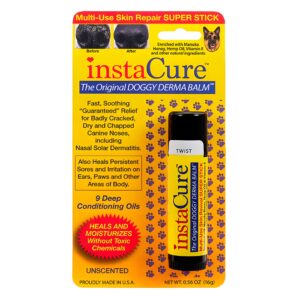 instacure doggy derma balm jumbo-sized skin repair stick w/manuka honey. soothes & heals dog's dry cracked noses, paws, bulldog wrinkles 100% natural (1-pack)