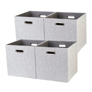 jermichoc cube storage bins 13x13inch - 4 set collapsible linen fabric organizer storage bin with dual metal handles for organizing closet, clothes, toys(silver grey)