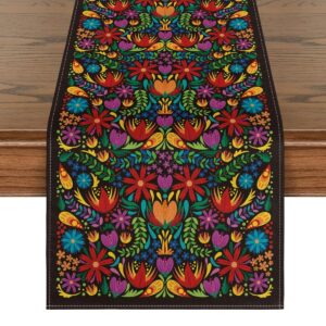 artoid mode dia de los muertos floral fiesta mexican table runner, mexico day of the dead kitchen dining table decoration for home party decor 13x72 inch