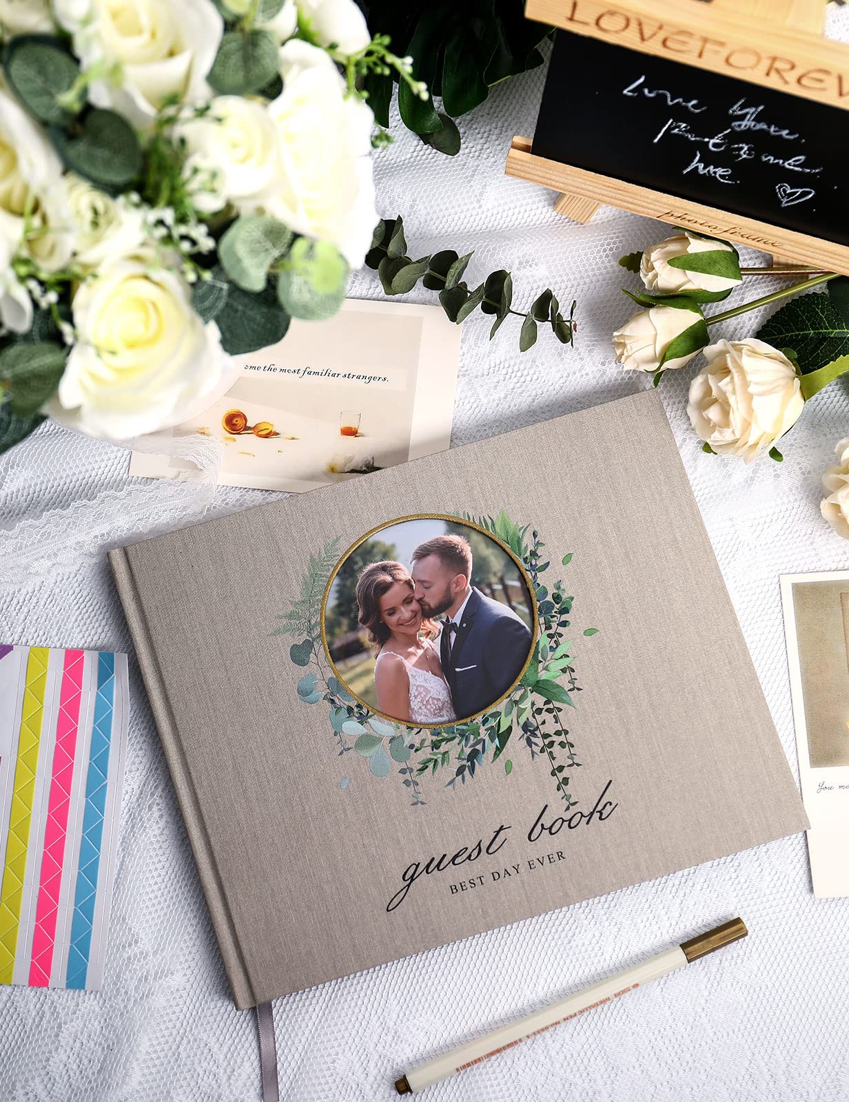 Wedding Guest Book，Guest Book Weddings Reception，Polaroid Guest Book for Wedding 100 Pages Paper Hardcover 8" x 10" for Wedding Gift with Pen, Photo Corner