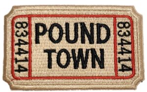 patchclub ticket to pound town patch - velcro compatible/hook and loop - fully embroidered, beige - funny morale, tactical, military patch - perfect for your tactical army gear, backpack, cap, vest