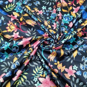 vintage printed satin fabric silk charmeuse material for scarf dress lining sewing material diy decorative satin charmeuse cloth (navy)