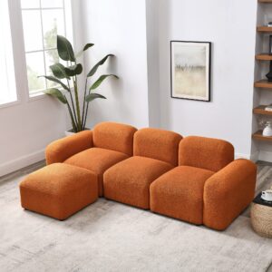 calabash convertible modular sectional sofa, 94.5''w l-shape couch with reversible chaise diy combination teddy fabric cloud sofa couch for living room, bedroom(orange)