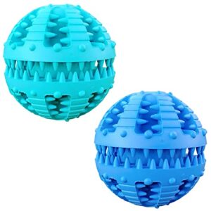 mmsga 2 pcs dog toy teeth ball,dog puzzle toy,treat dispensing dog toys,non toxic tear resistant natural rubber toy ball for pet teeth cleaning/chewing/playing/training (blue+blue, 2.36in)